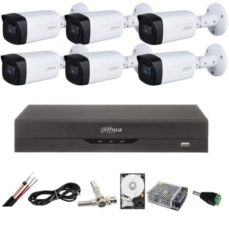 Sistem de supraveghere Dahua cu 6 camere 5 MP IR 80M lentila 3.6MM ...